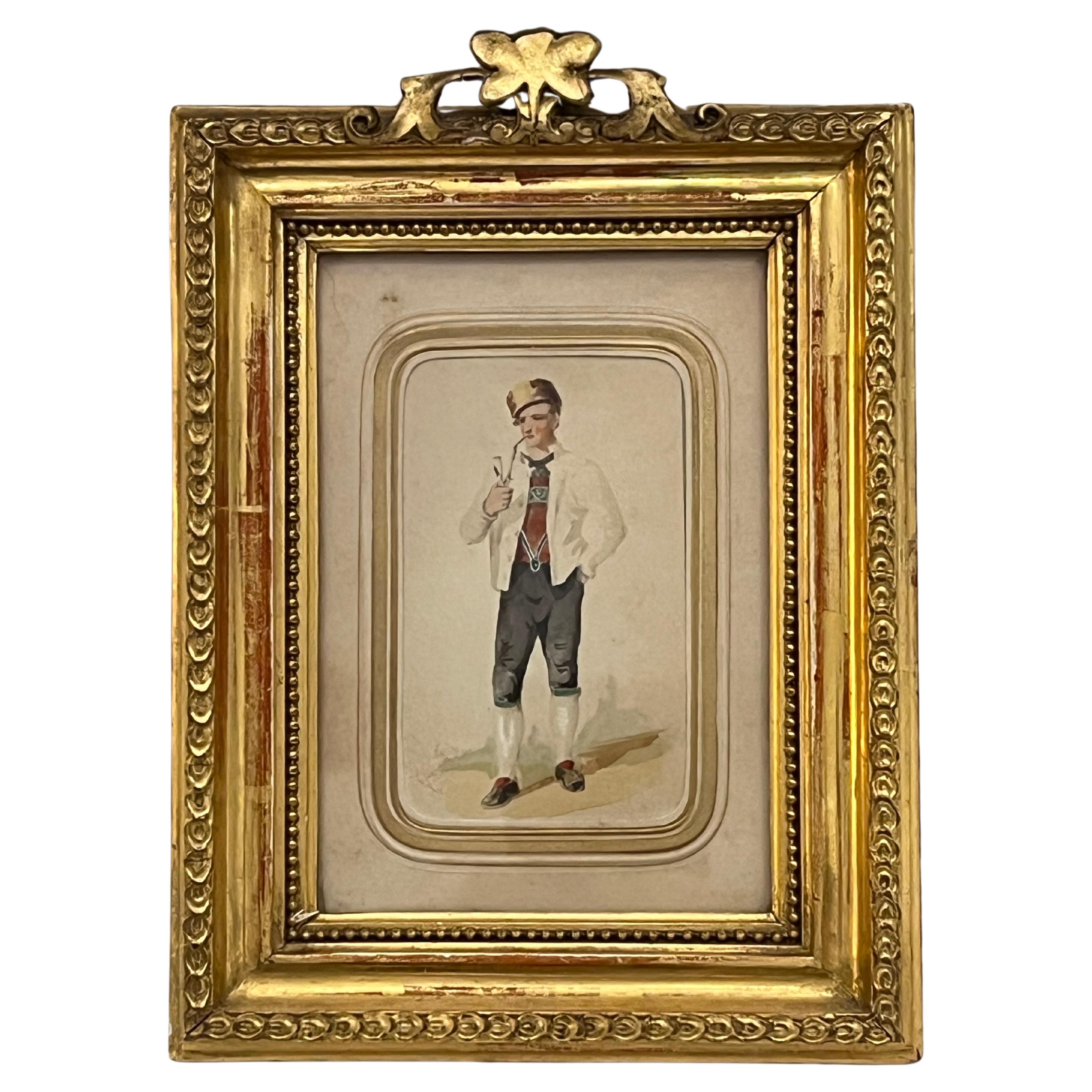 Antique German Fashion Illustration Gold Gilt Picture Frame French Mat ...