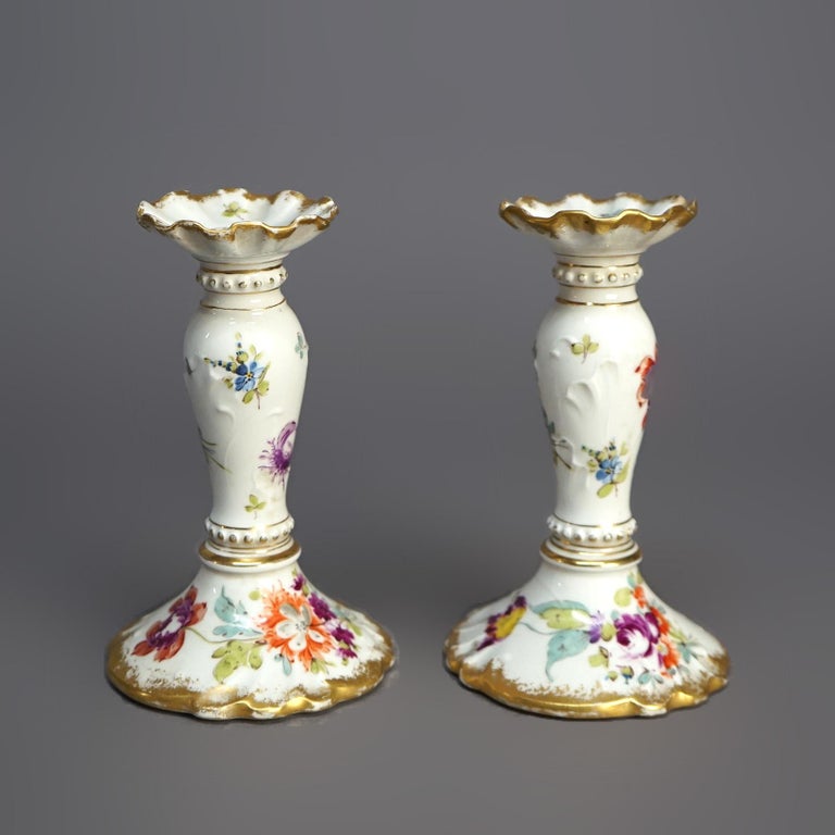 Antique German Hand Painted and Gilt Floral Porcelain Candlesticks ...