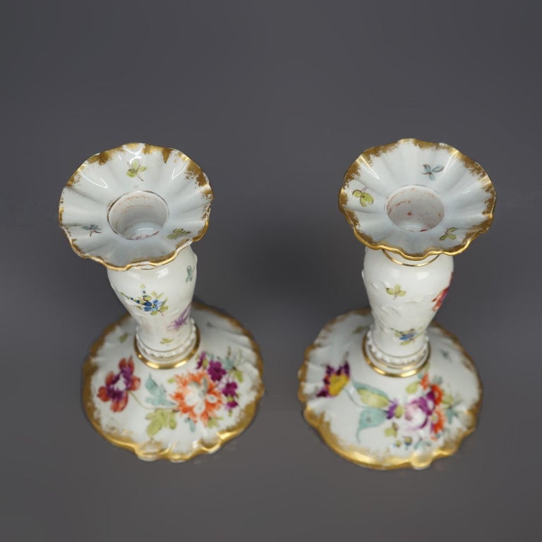 Antique German Hand Painted and Gilt Floral Porcelain Candlesticks ...
