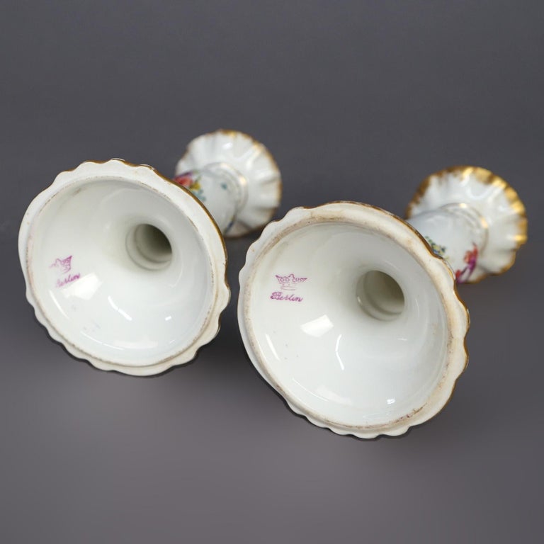 Antique German Hand Painted and Gilt Floral Porcelain Candlesticks ...