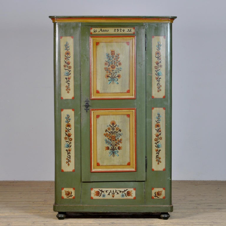 Antique German Hand Painted Marriage Cabinet, 1876 at 1stDibs