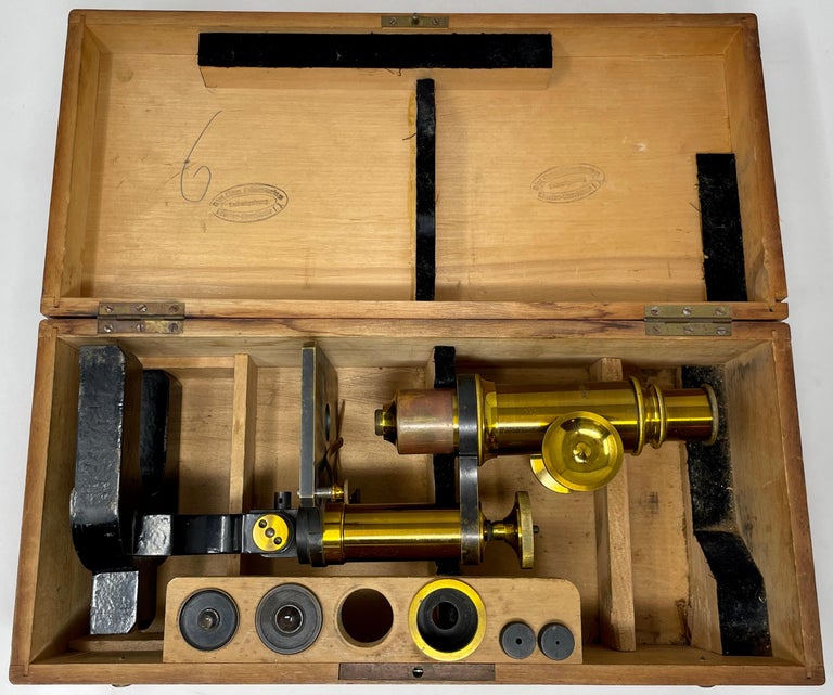 Antique German "Hofeptiker Spindler Stuttgart" Microscope in Case ...