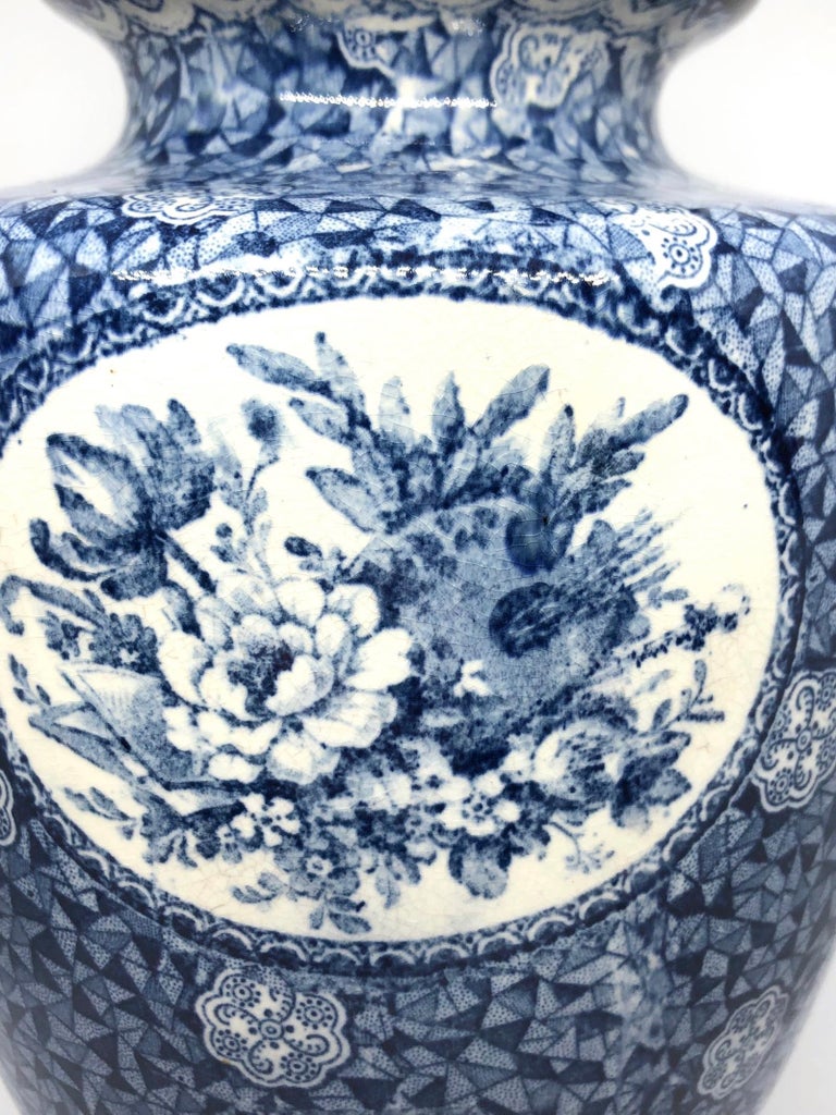 Antique German Large Footed Transferware Scenic Vase, 1890s at 1stDibs