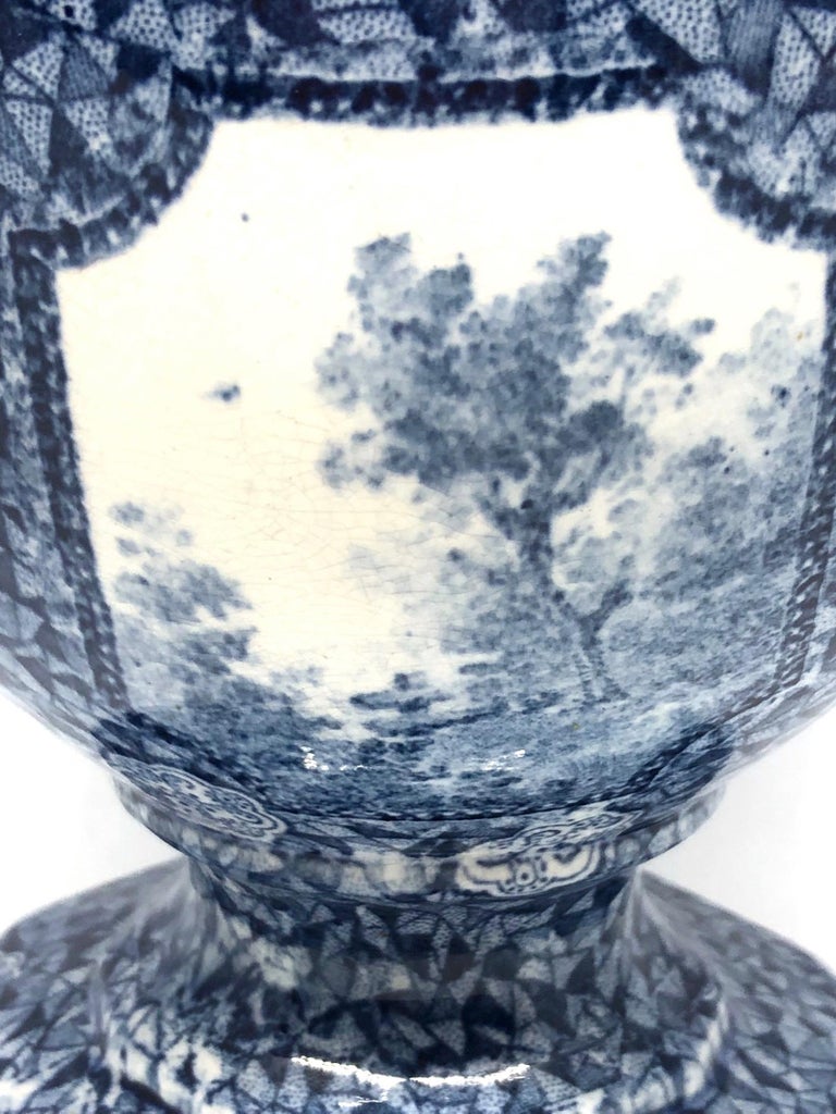 Antique German Large Footed Transferware Scenic Vase, 1890s at 1stDibs