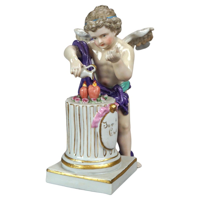 Antique German Meissen Hand Painted and Gilt Porcelain Cupid Figure ...