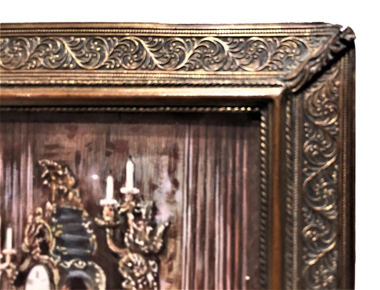 Antique German Miniature Painting of Four Noblemen in Baroque Interior ...