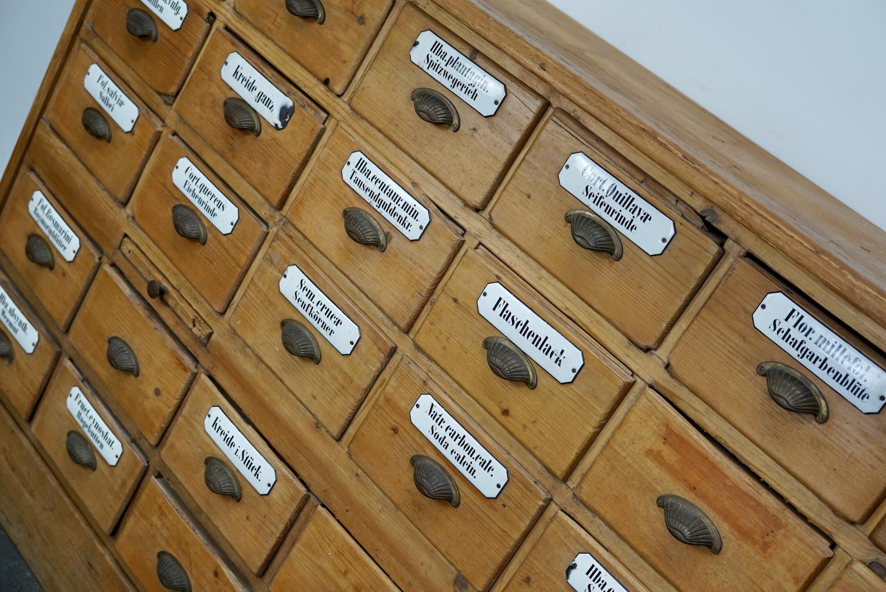 Antique German Pine Apothecary Cabinet with Enamel Shields, 1900s For ...