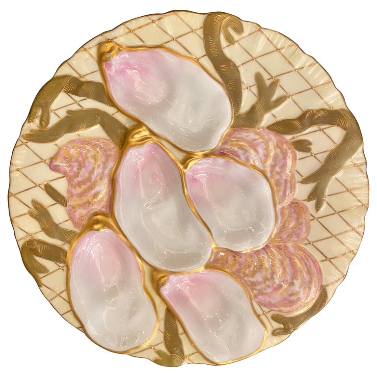 Antique German Porcelain Ivory, Pink and Gold Netted "Turkey" Oyster ...