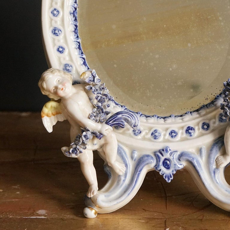 Antique German Porcelain Table Mirror with Cherubs, 19th Century For ...