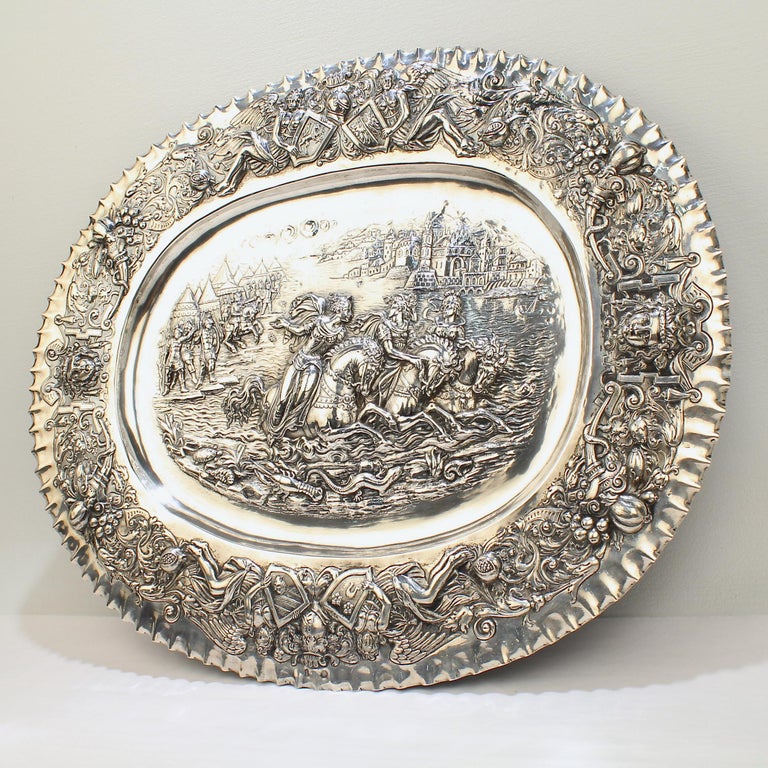 Antique German Renaissance Revival 800 Solid Silver Repousse Tray or ...
