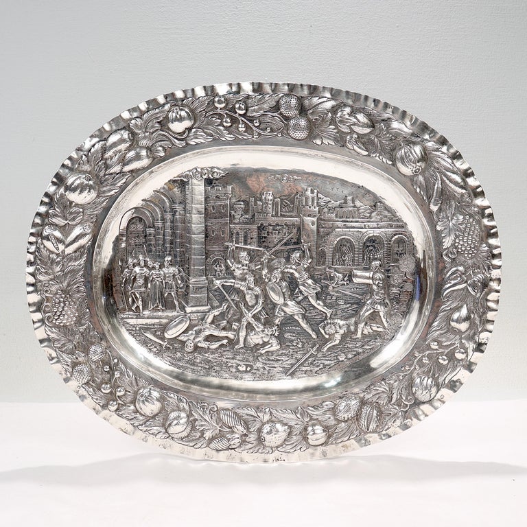 Antique German Renaissance Revival Solid 800 Silver Repousse Tray or ...