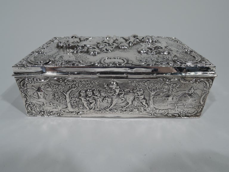Antique German Rococo Revival Silver Keepsake Box with Frolicking Putti ...