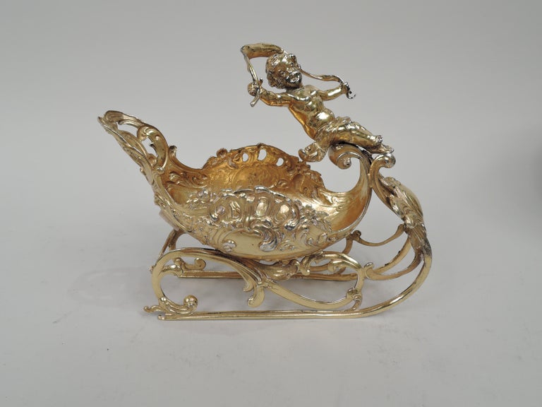 Antique German Rococo Silver Gilt Sleigh with English Import Marks For Sale at 1stDibs