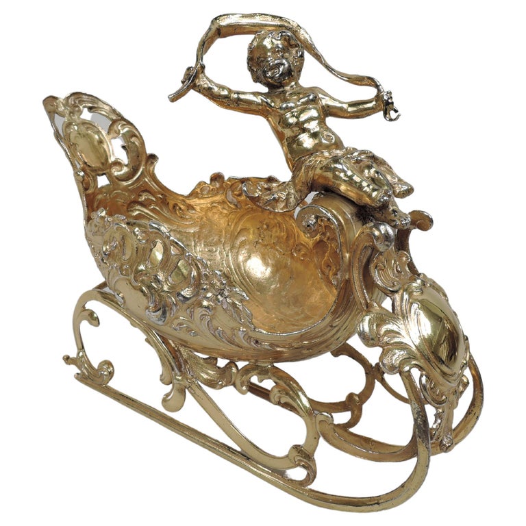 Antique German Rococo Silver Gilt Sleigh with English Import Marks For Sale at 1stDibs