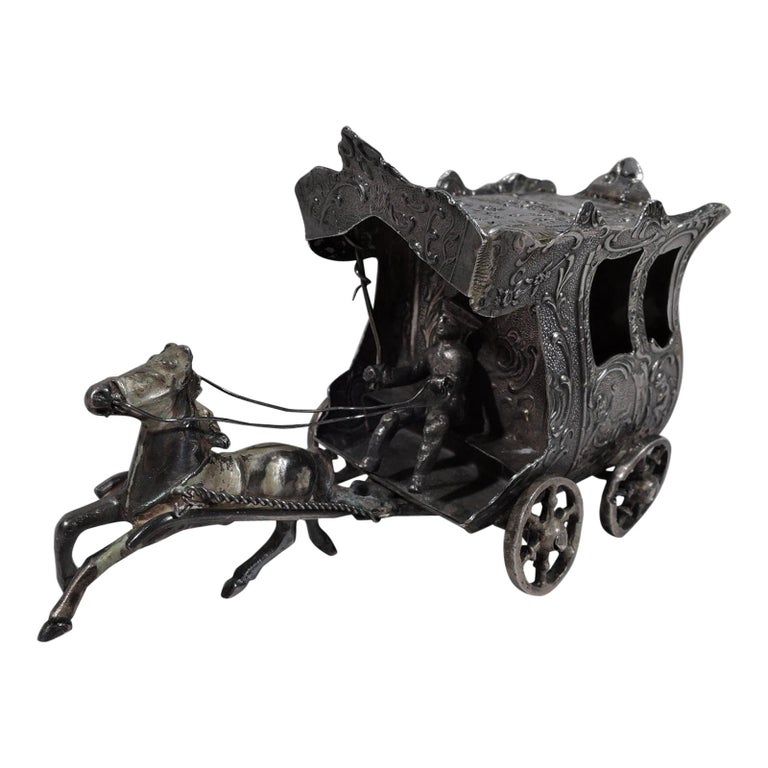 Antique German Rococo Silver Miniature Horse-Drawn Carriage For Sale at ...