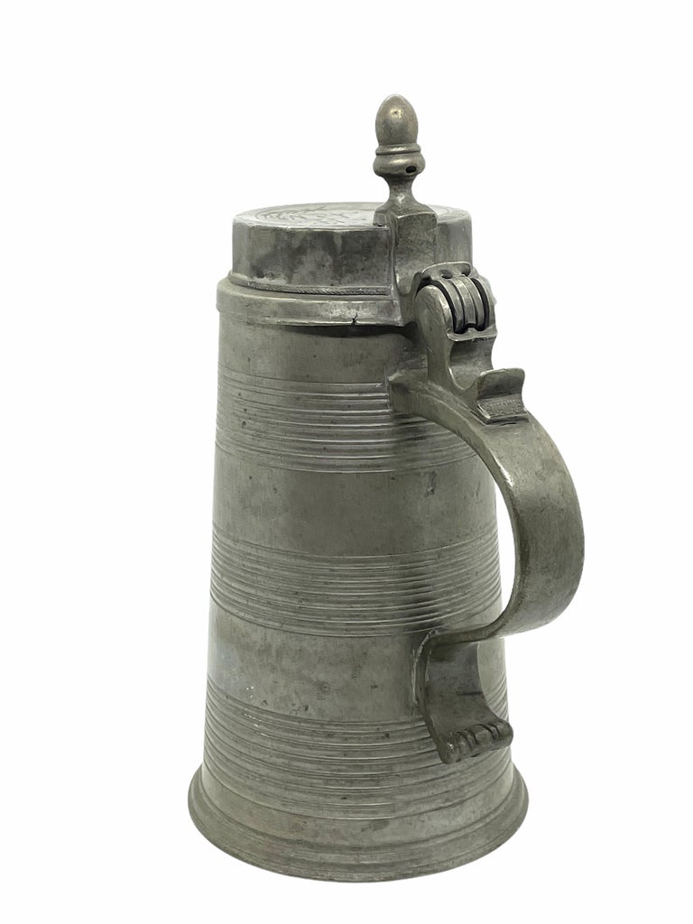 Antique German Roller Jug Lidded Pewter Beer Stein, Monogram FH, 1819 ...