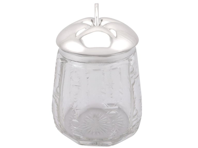 Antique German Silver and Cut Glass Jar, Circa 1930 For Sale at 1stDibs