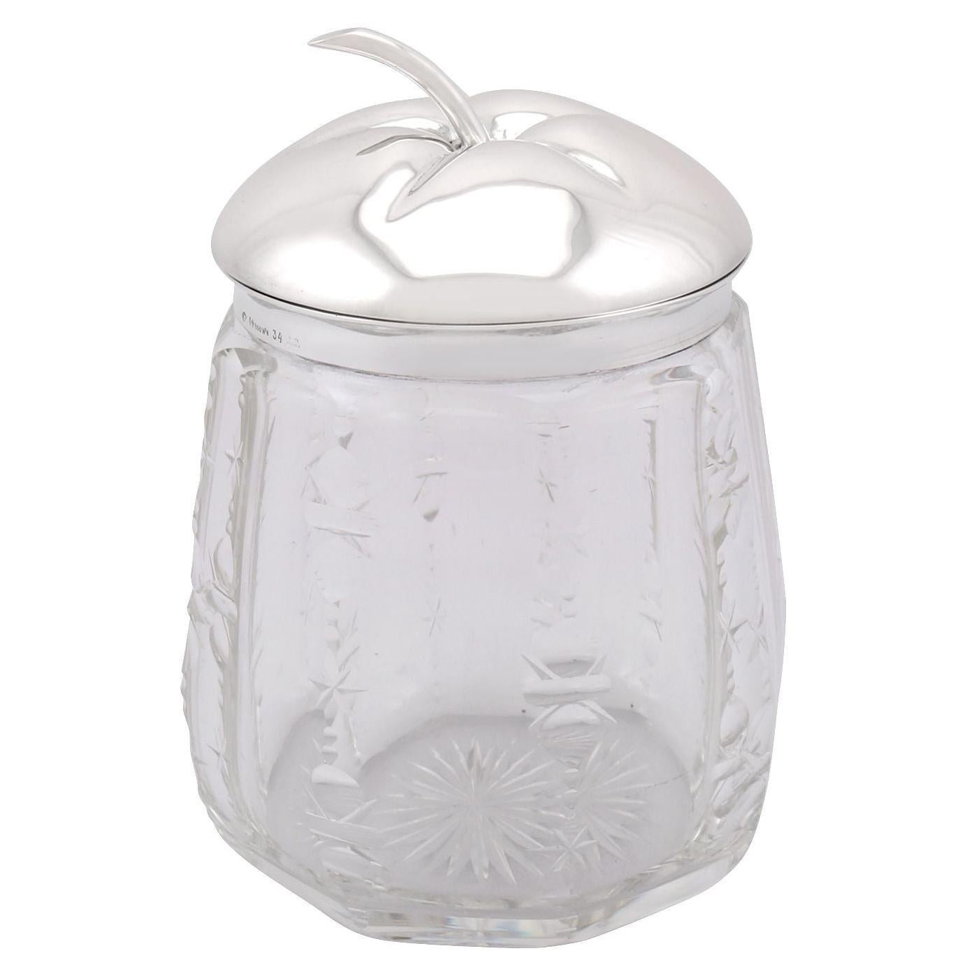 Antique German Silver and Cut Glass Jar, circa 1930 For Sale at 1stDibs