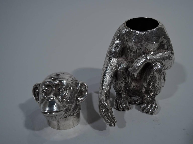 Antique German Silver Box in Form of Friendly Monkey For Sale at 1stDibs