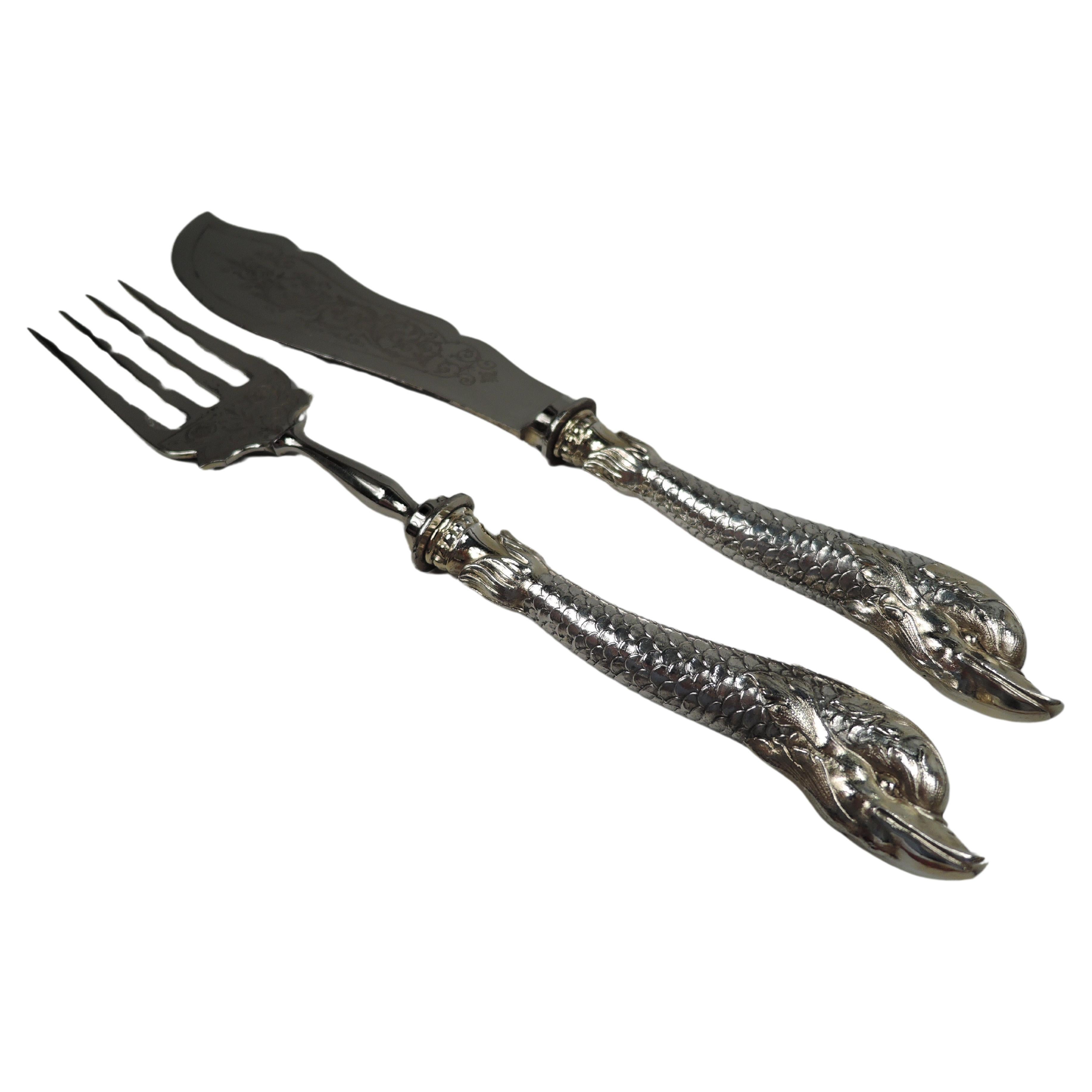Antique German Silver Fish Serving Pair with Dolphin Handles For Sale ...