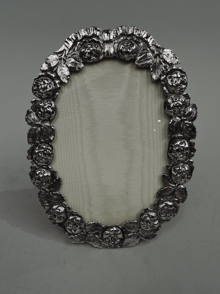 Antique German Silver Floral Garland Picture Frame For Sale at 1stDibs