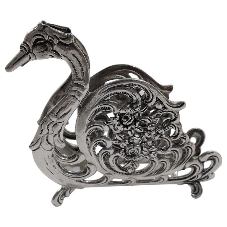 Antique German Silver Ladies Letter Rack in Swan Form at 1stDibs
