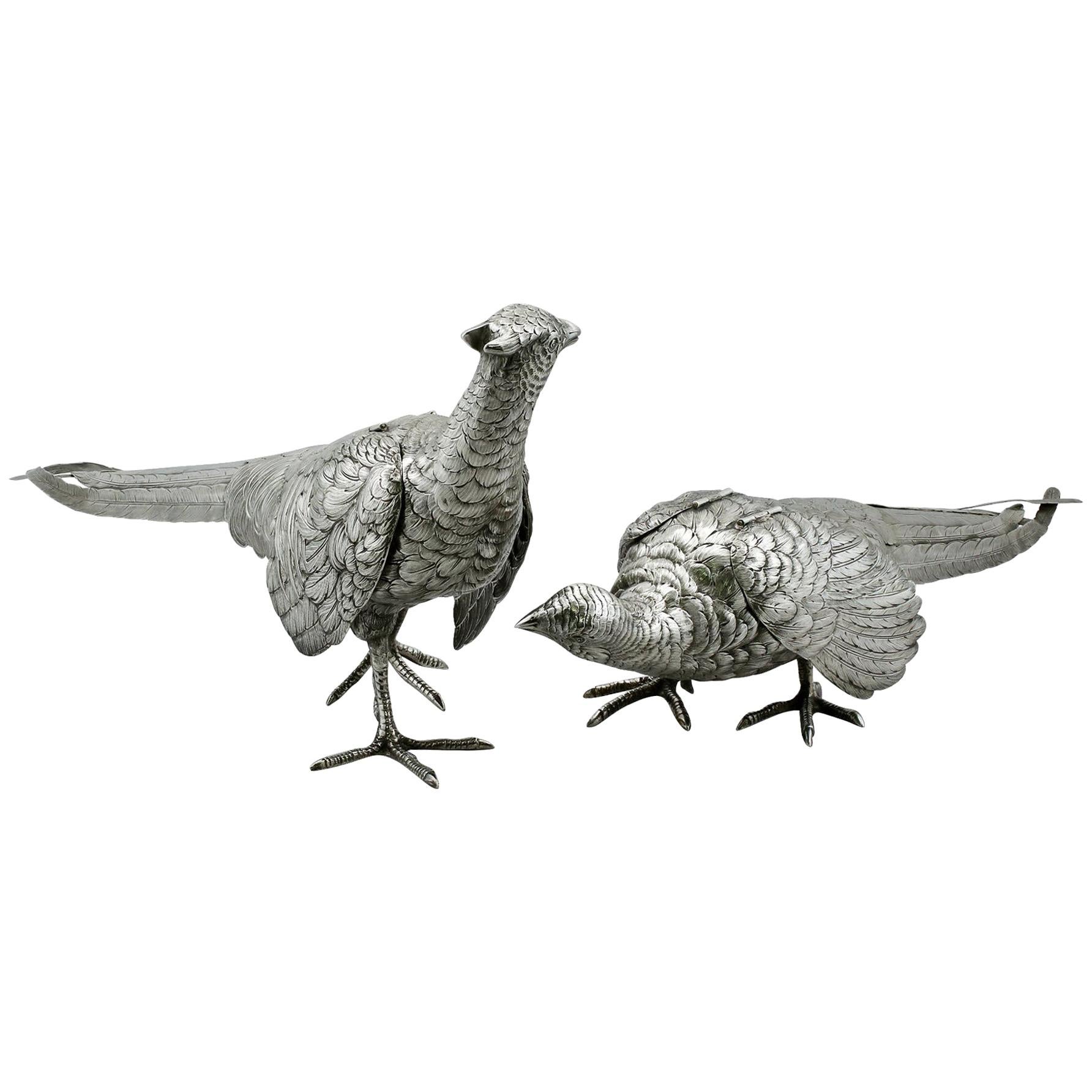 Antique German Silver Table Pheasants For Sale at 1stDibs | silver pheasant