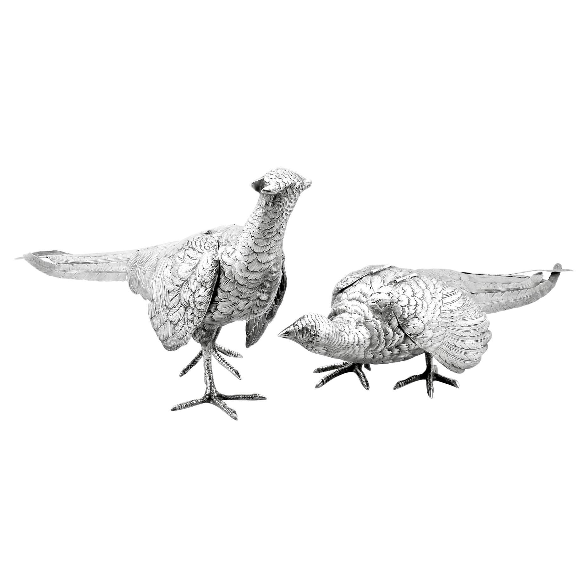 1960s Pair of German Sterling Silver Table Pheasants at 1stDibs