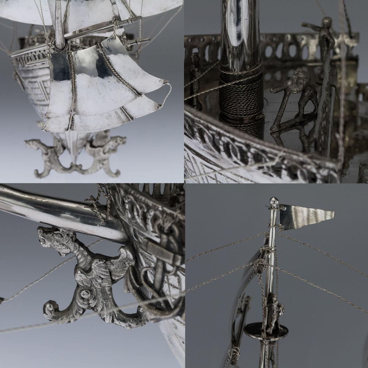Antique German Solid Silver Impressive Large Nef Galleon Ship, circa ...