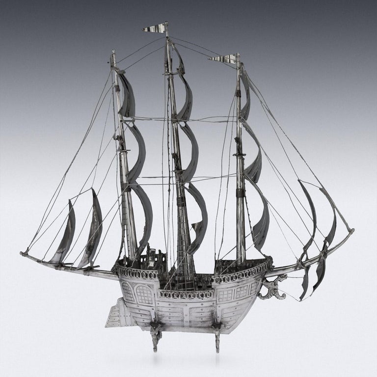 Antique German Solid Silver Impressive Large Nef Galleon Ship, circa ...