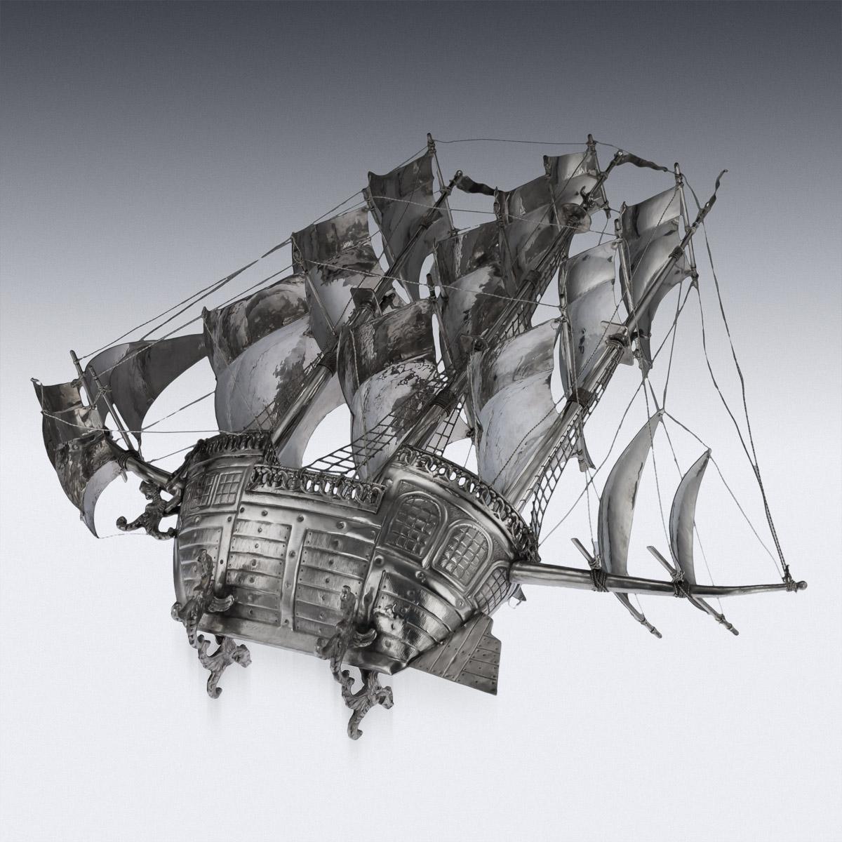 Antique German Solid Silver Impressive Large Nef Galleon Ship, circa ...