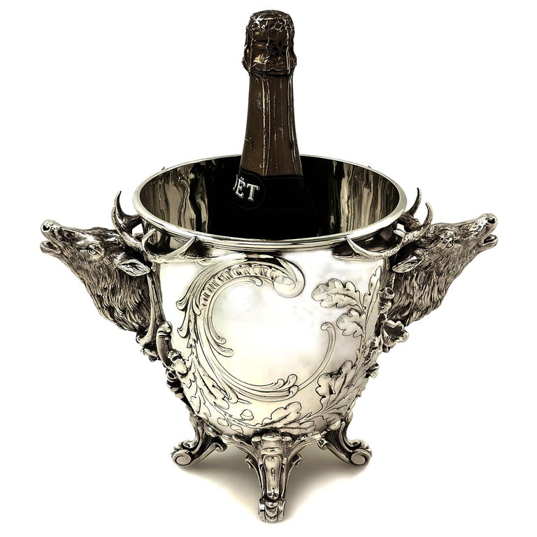 Antique German Solid Silver Stag Wine Champagne Cooler / Ice Bucket ...