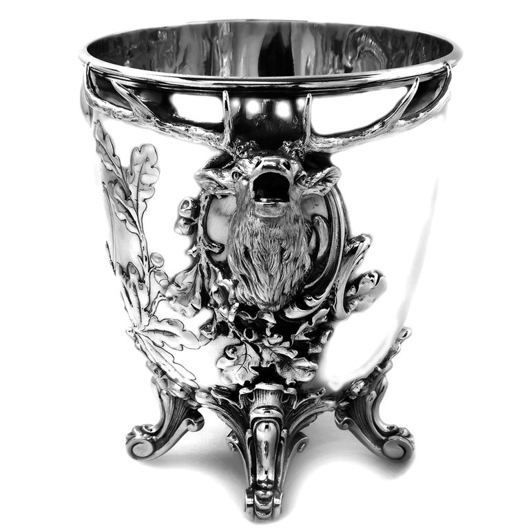 Antique German Solid Silver Stag Wine Champagne Cooler / Ice Bucket ...