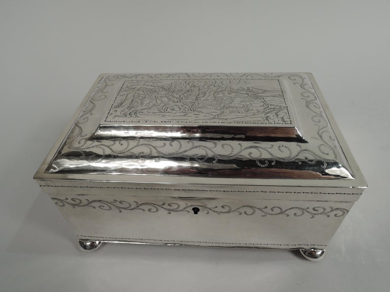 Antique German Sterling Silver Box with Naif Pastoral Decoration For ...