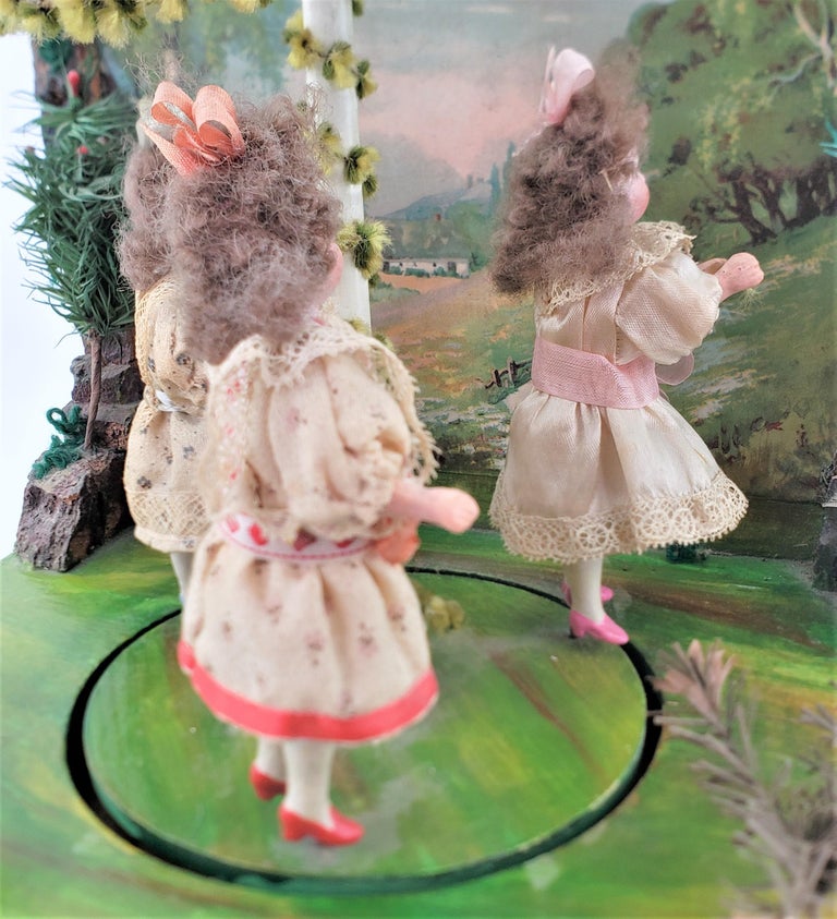 Antique German Toy Automaton Music Box with Girls Dancing Around the ...