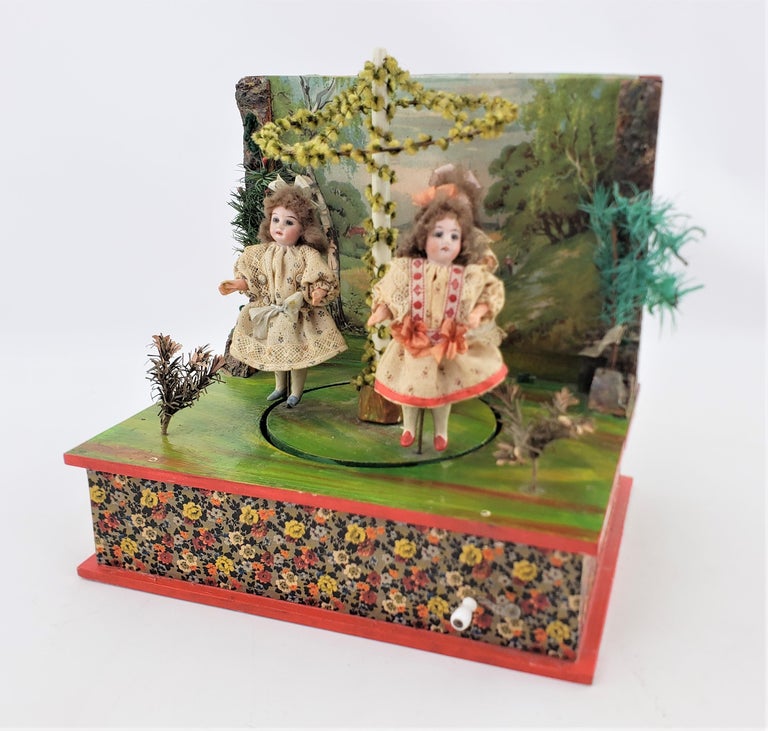 Antique German Toy Automaton Music Box with Girls Dancing Around the ...