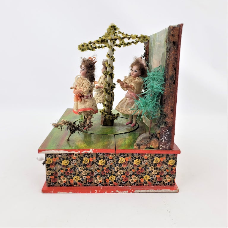 Antique German Toy Automaton Music Box with Girls Dancing Around the ...
