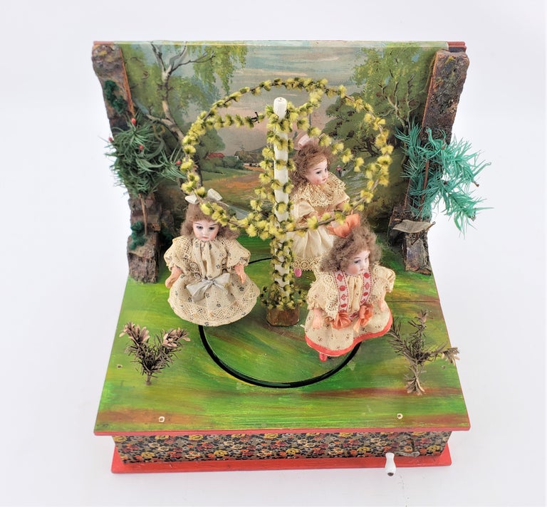 Antique German Toy Automaton Music Box with Girls Dancing Around the ...