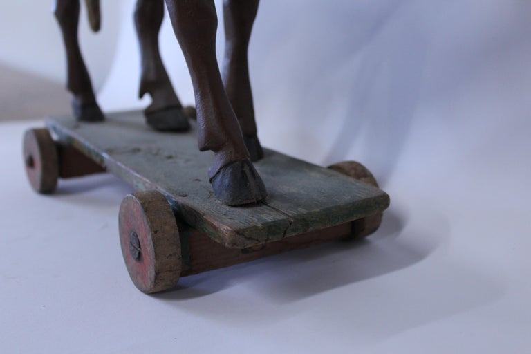 Antique German Wooden Cow Pull-Toy For Sale at 1stDibs