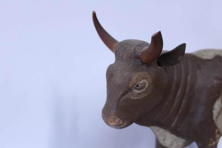 Antique German Wooden Cow Pull-Toy For Sale at 1stDibs