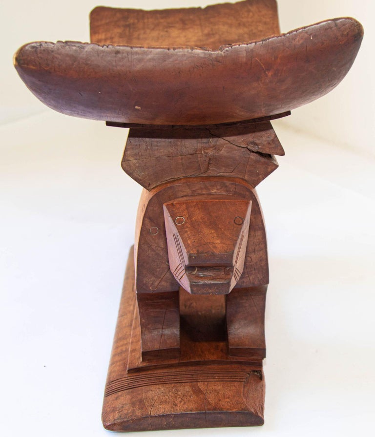 Antique Ghanian Ashanti Style Stool with Leopard Carved, Africa For ...