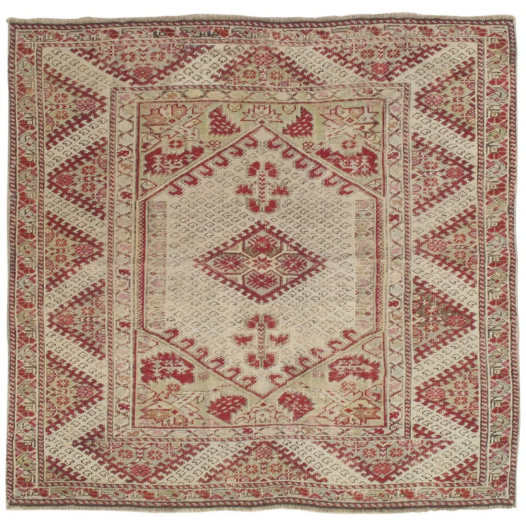 Antique Ghiordes Rug, Handmade Turkish Oriental Rug, Beige, Taupe For ...