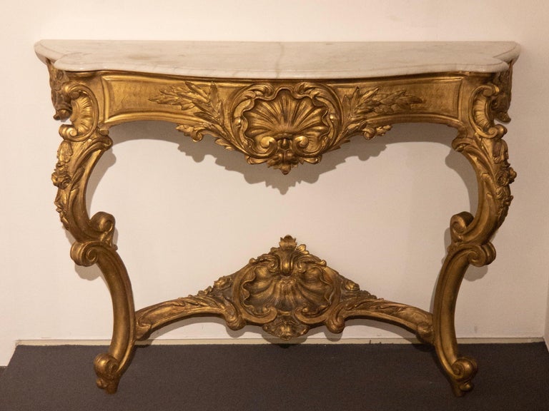 Antique Gilded Baroque Console Table with Carrara Marble-Top from ...