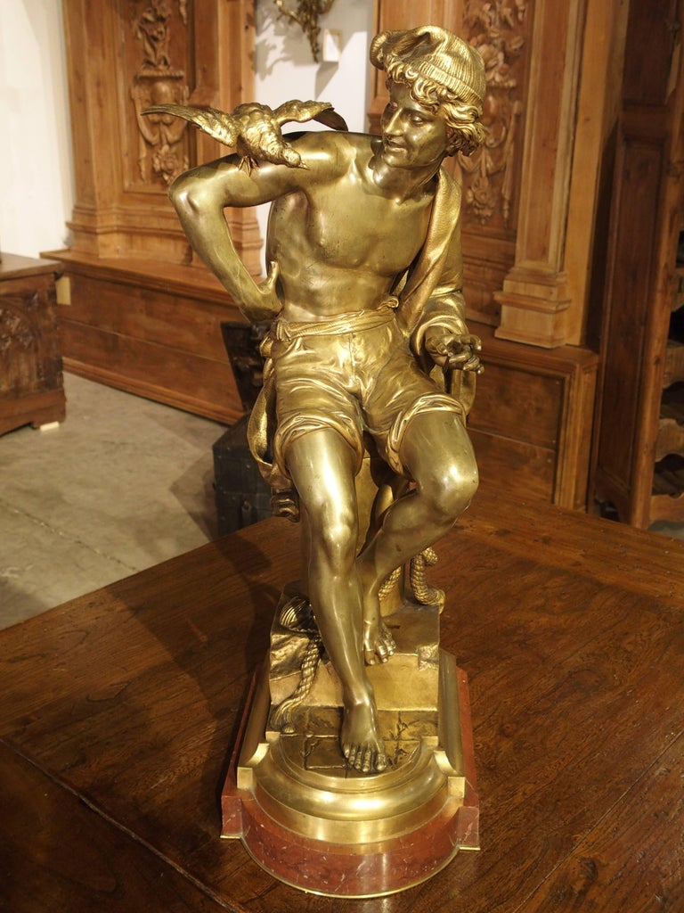 Antique Gilded Bronze Statue with Marble Base from Belgium, circa 1900 ...