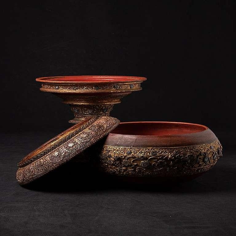 Antique Gilded Burmese Offering Vessel from Burma For Sale at 1stDibs