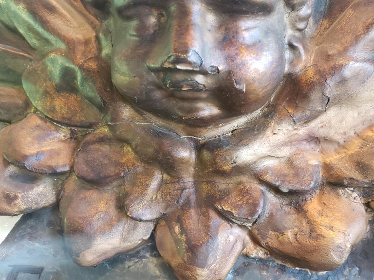 Antique Gilded Cherub Cartouche Fragment with Script at 1stDibs