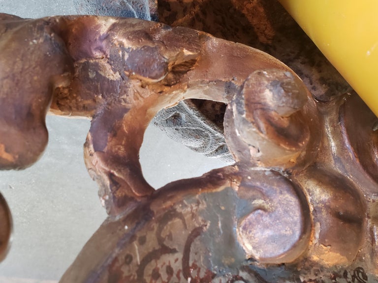 Antique Gilded Cherub Cartouche Fragment with Script at 1stDibs