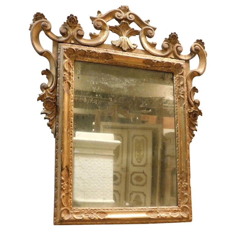 Antique Gilded Mirror with Carved Wood Carvings, 18th Century, Italy at ...