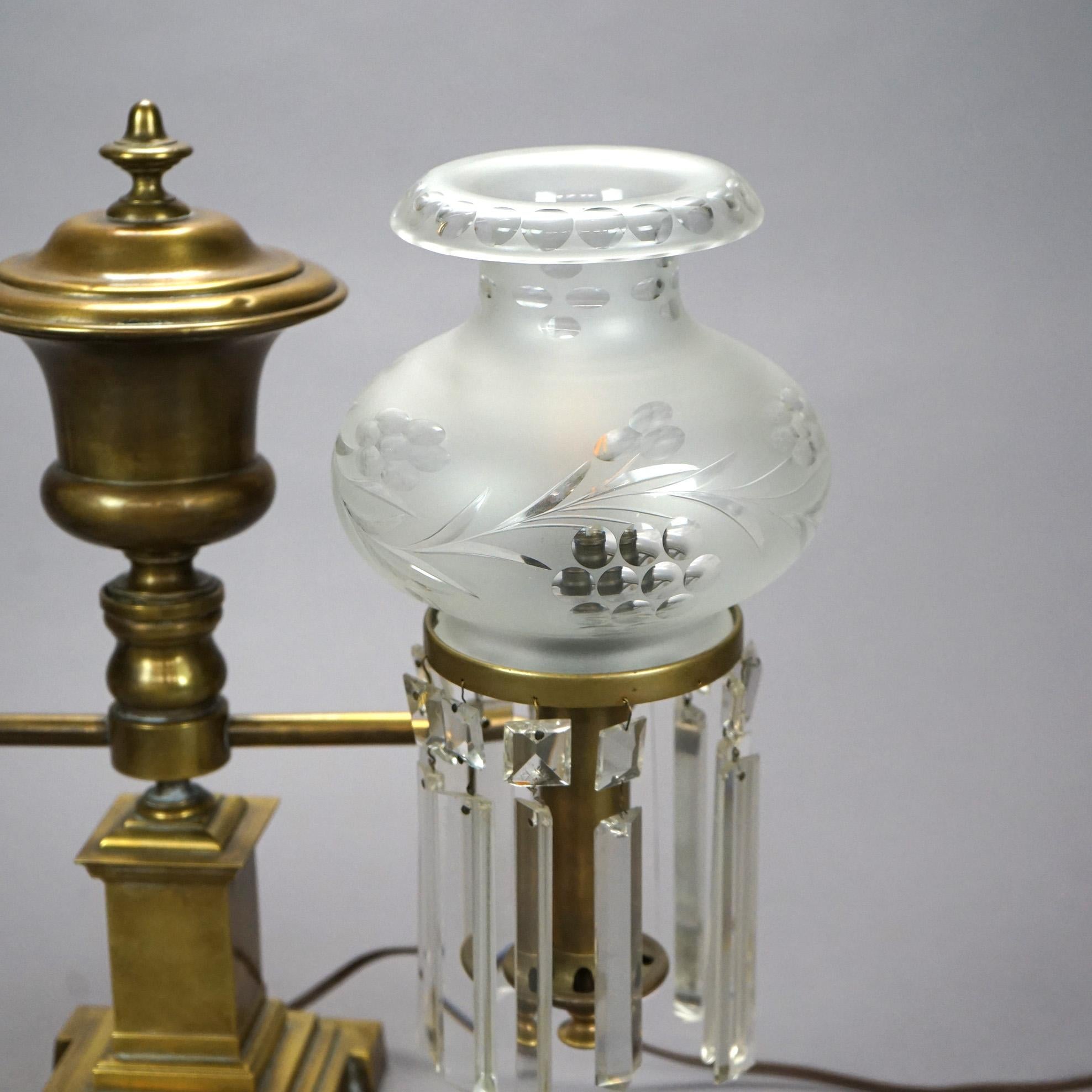 Antique Gilt Brass and Bronze Double Argand Lamp with Shades ...