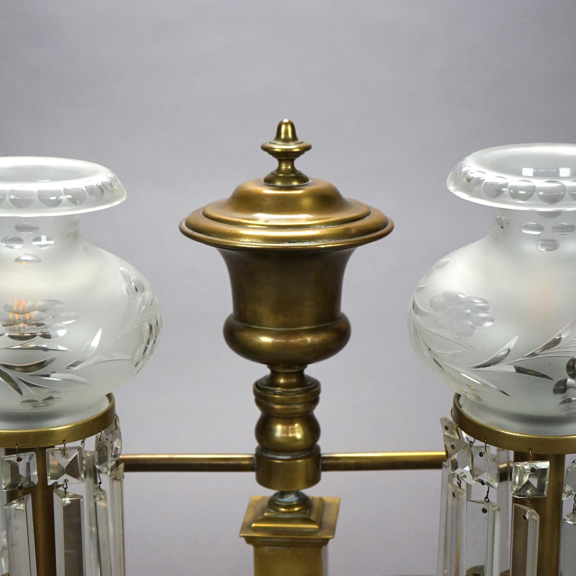 Antique Gilt Brass and Bronze Double Argand Lamp with Shades ...